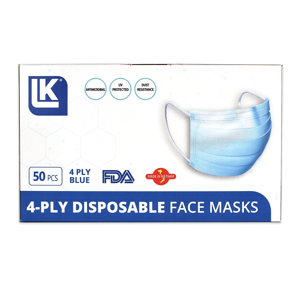 LK Packaging Disposable 3-Ply Face Masks - 7" x 3 5/8", Non Woven, Blue ...