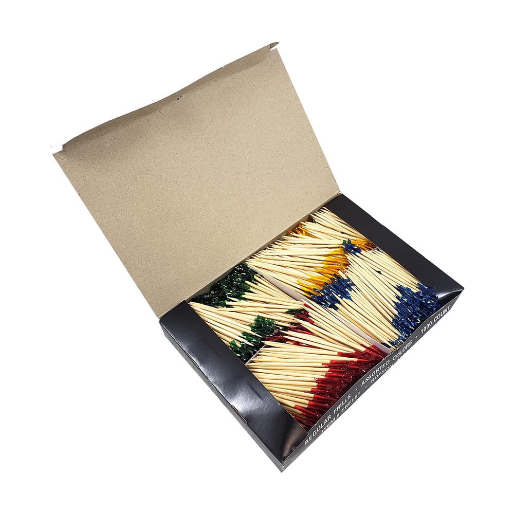 Rofson TRF101 2 3/4" Wood Regular Frill Toothpick, Assorted Colors