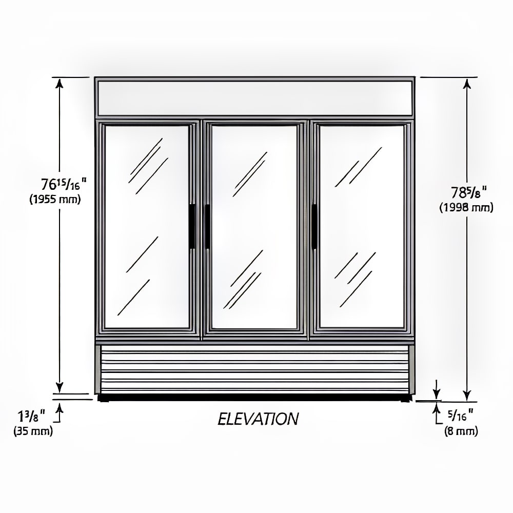True GDM-72F-HC~TSL01 78" Three Section Display Freezer w/ Swing Doors ...