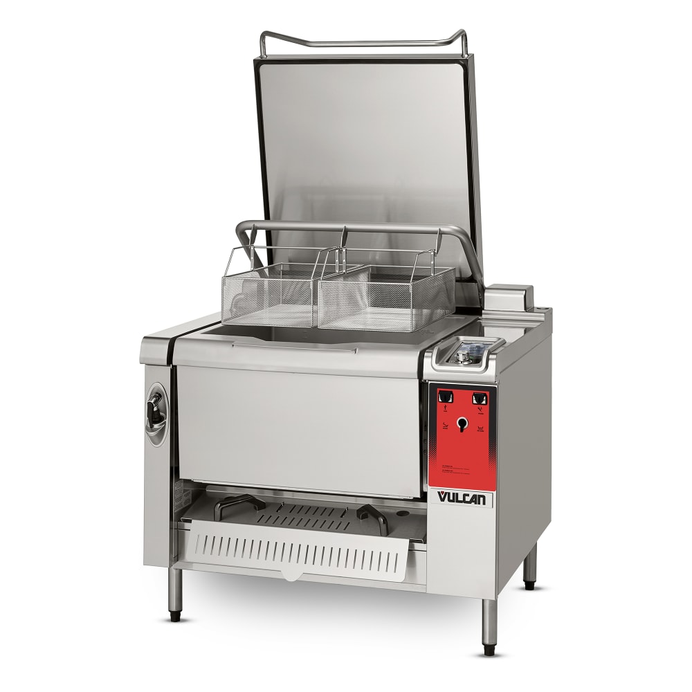 Vulcan VPP28E-480 28 gal. Tilt Skillet - Open Base, Strainer, 480v/3 ph