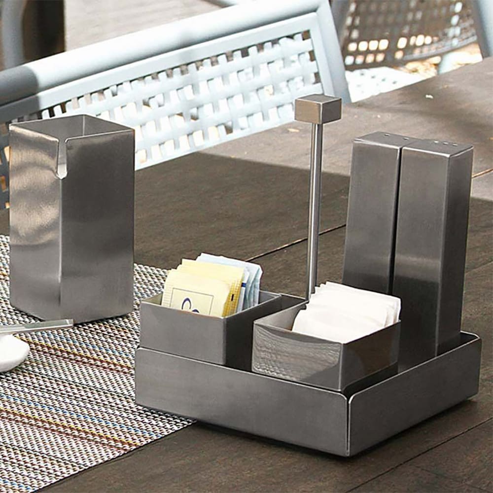 Front of the House Square Condiment Caddy - Stainless Steel, Silver ...