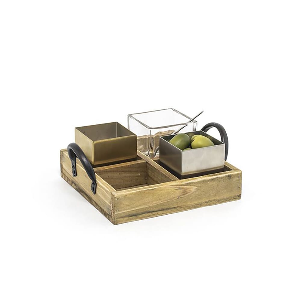 Front of the House 4 Compartment Rectangular Condiment Caddy - Wood ...
