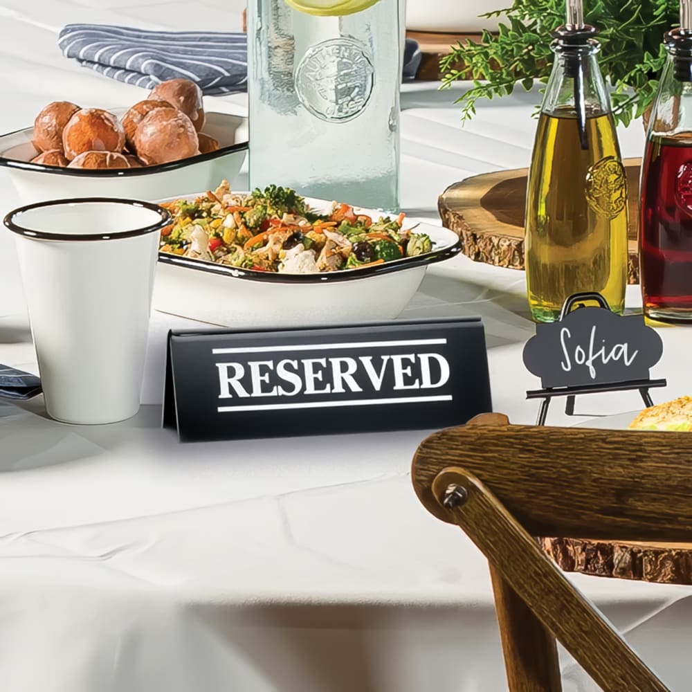Tablecraft 2060A "Reserved" Table Tent Sign - 2" x 6", Black/White
