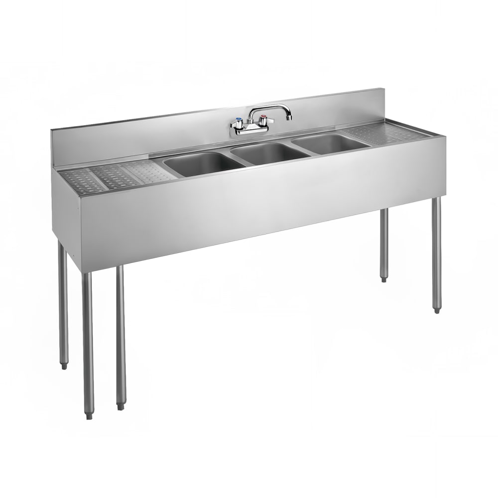 Krowne CS-1872 72" 3 Compartment Sink w/ 10"W x 14"L Bowl, 10" Deep