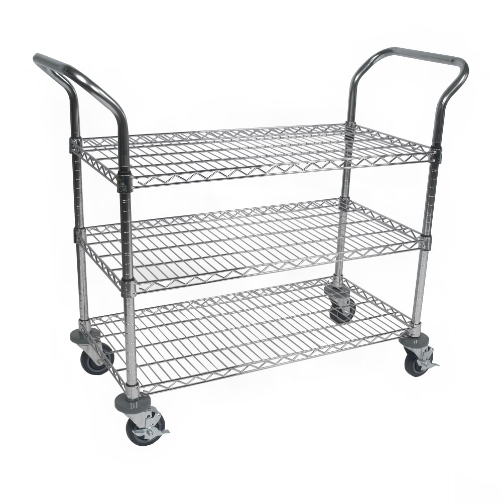 Splash 36"L Chrome Plated Bus Cart w/ (3) Levels, Shelves, Silver (BC ...