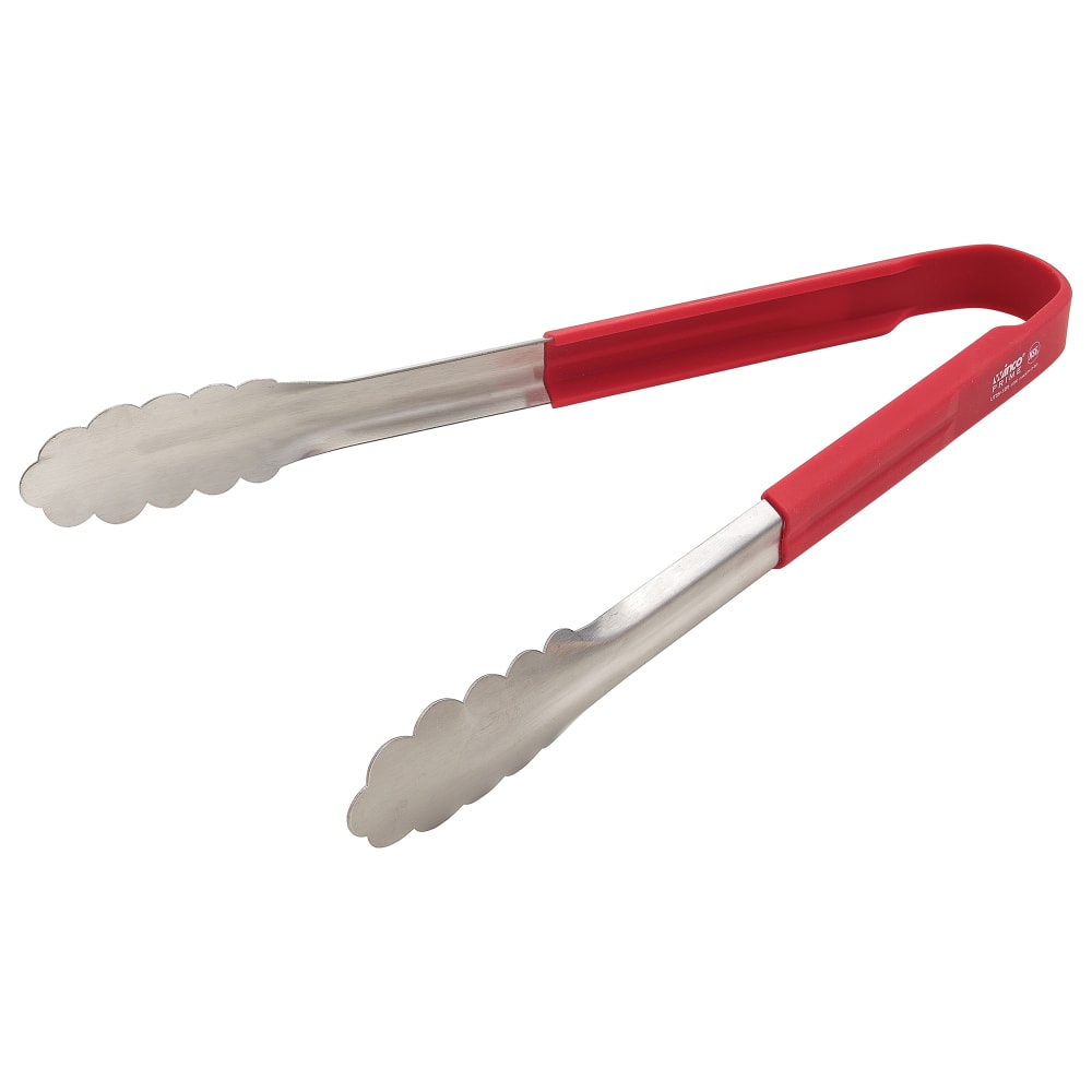 Winco UTSH-12R 12" Stainless Utility Tongs, Red