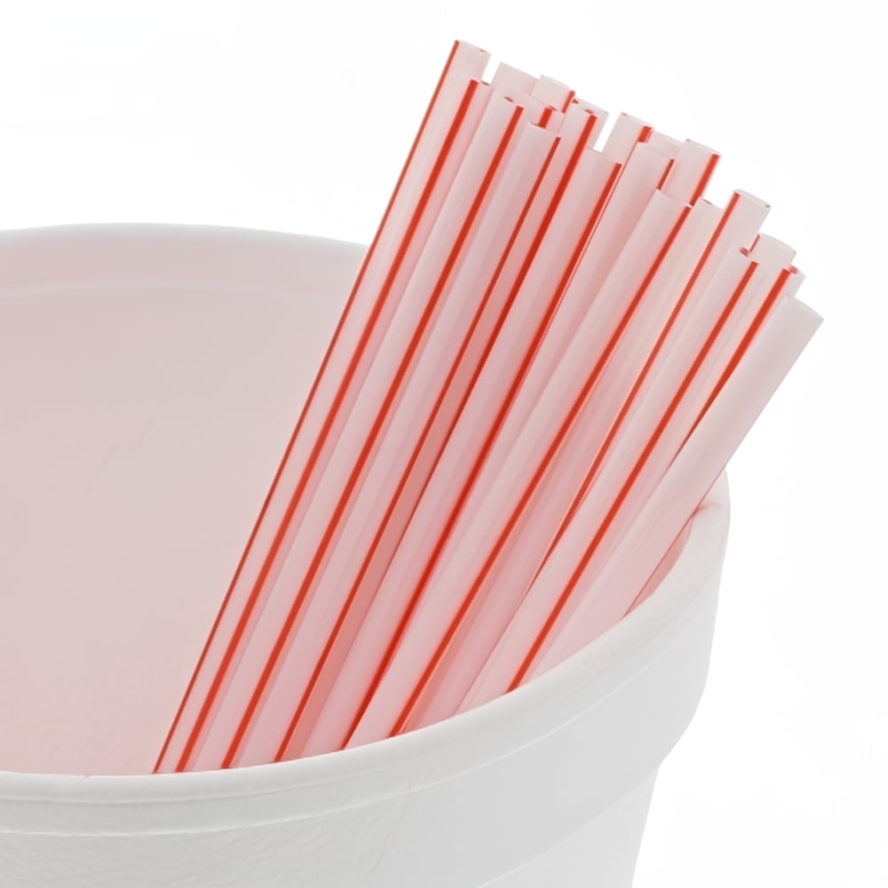 AmerCareRoyal 5" Unwrapped Sip Straws - Plastic, White/Red Striped (S1525)