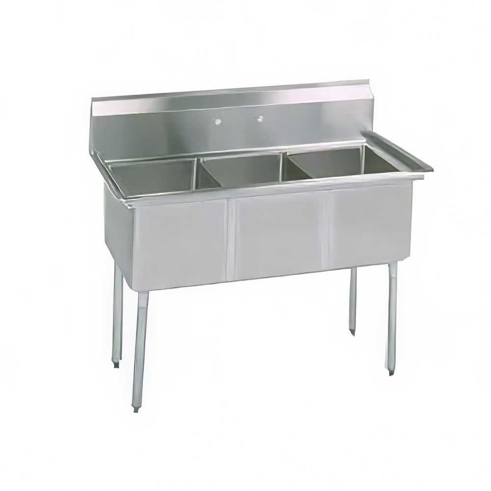 BK Resources BKS-3-15-14 50" 3 Compartment Sink w/ 15"L x 15"W Bowl, 14 ...