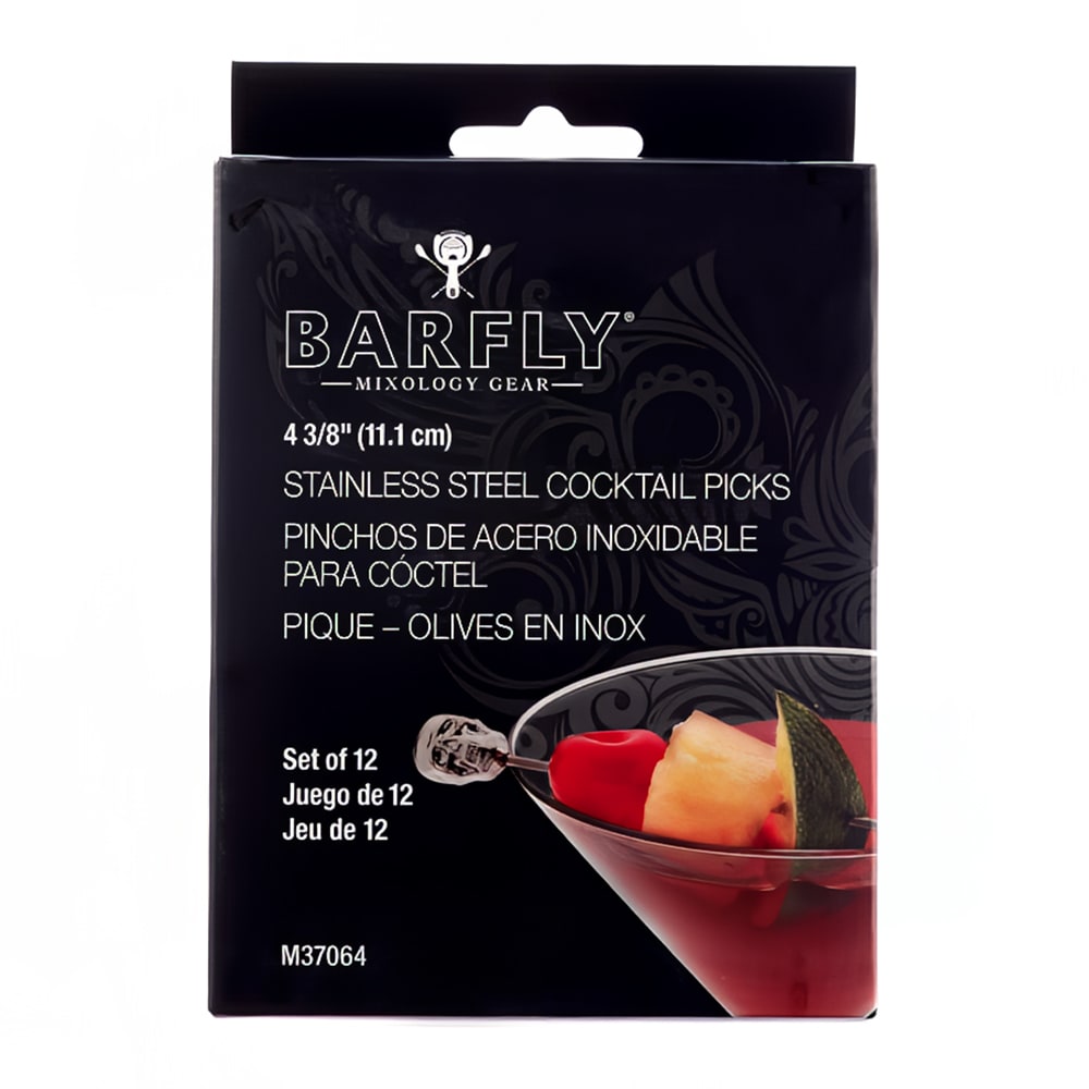 Barfly 4 3/8" Cocktail Pick w/ Skull Top, Stainless (M37064)