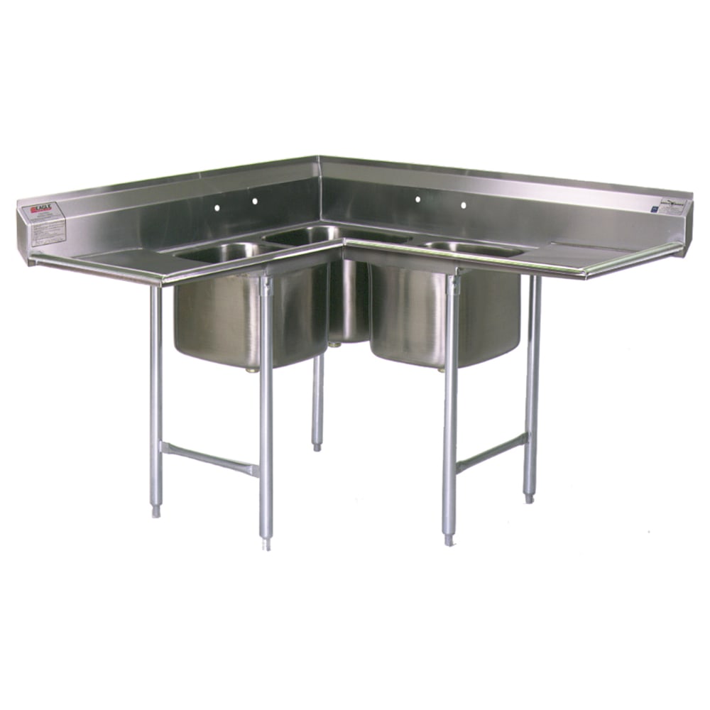 Eagle Group C314-16-3-18 117" 3 Compartment Corner Sink w/ 19"L x 16"W ...