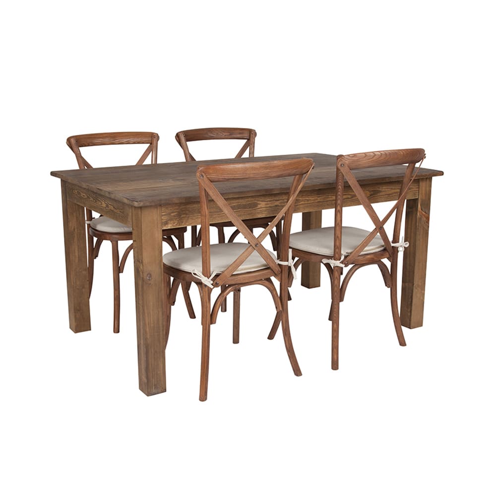 Flash Furniture XA-FARM-18-GG Rectangular Farm Table & (4) Cross Back ...