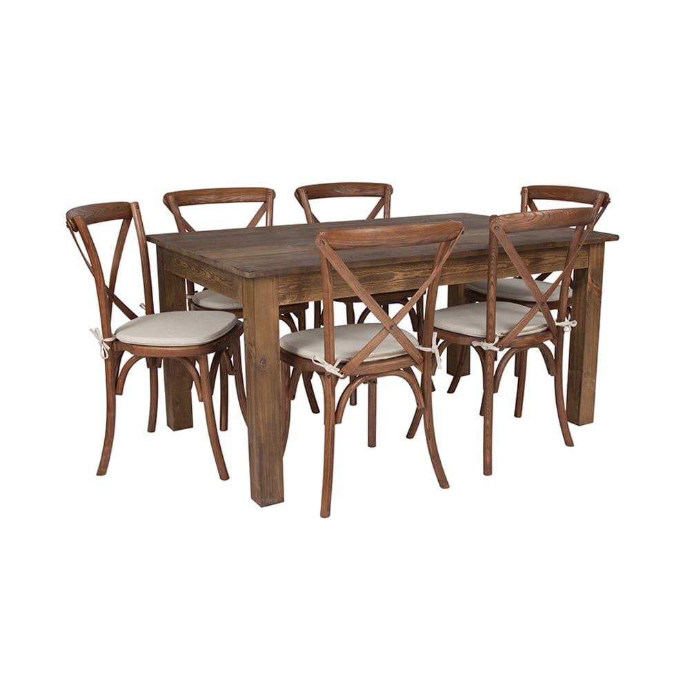 Flash Furniture XA-FARM-19-GG Rectangular Farm Table & (6) Cross Back ...