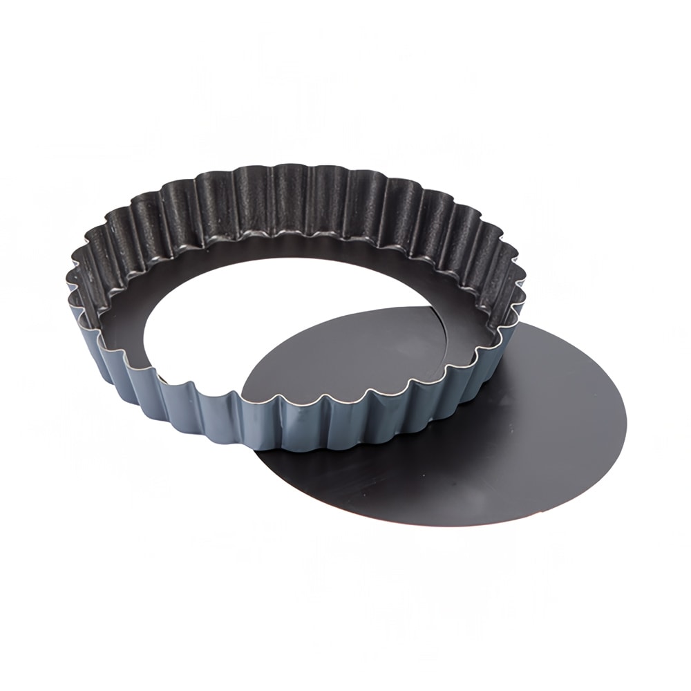 Matfer Bourgeat 331685 Exopan® 11" Round Fluted Tartlet Mold w/ Removable Bottom - Non-Stick, Steel