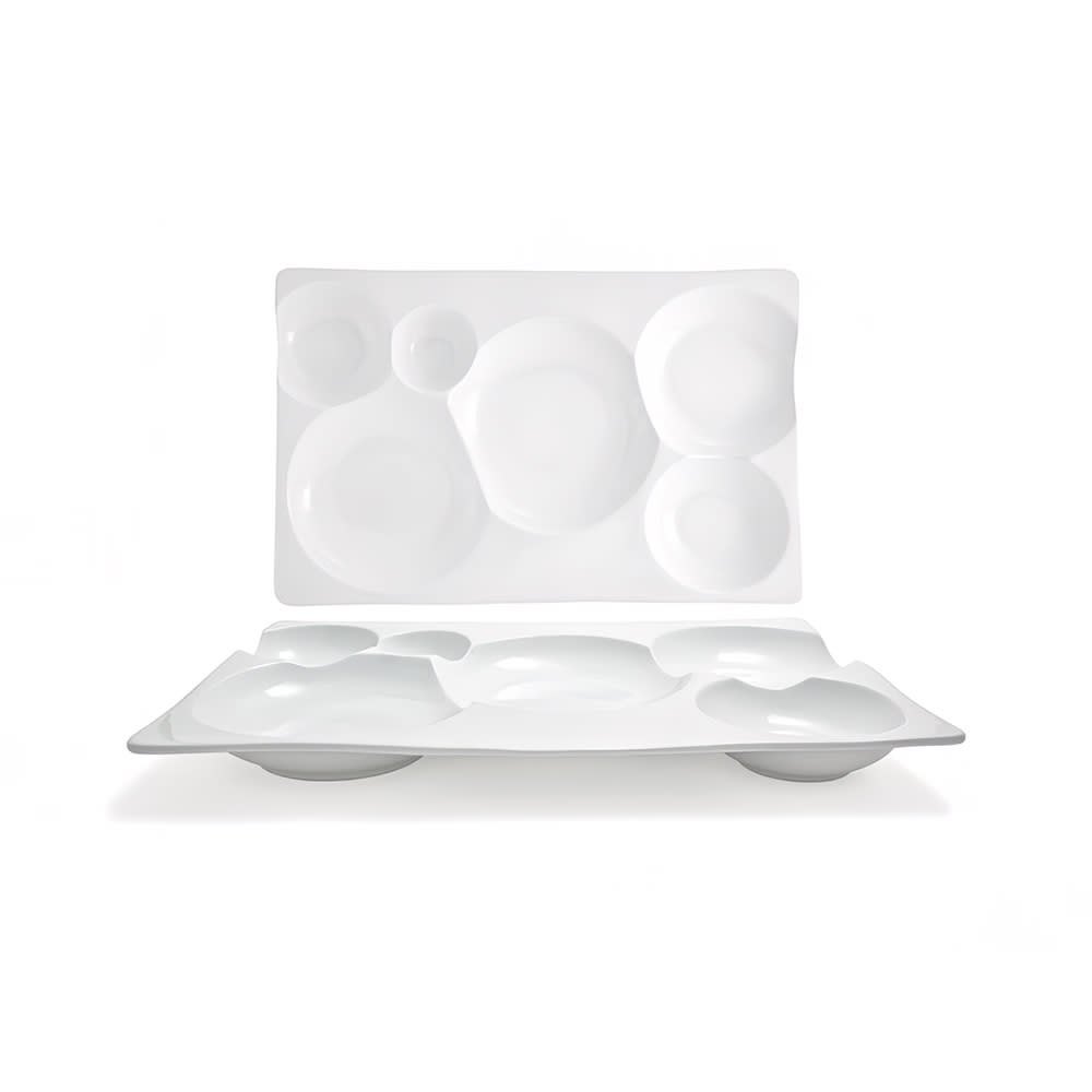 Front of the House 15 1/2" x 10" Rectangular Bento™ Platter - Porcelain, White (BPT037WHP21)