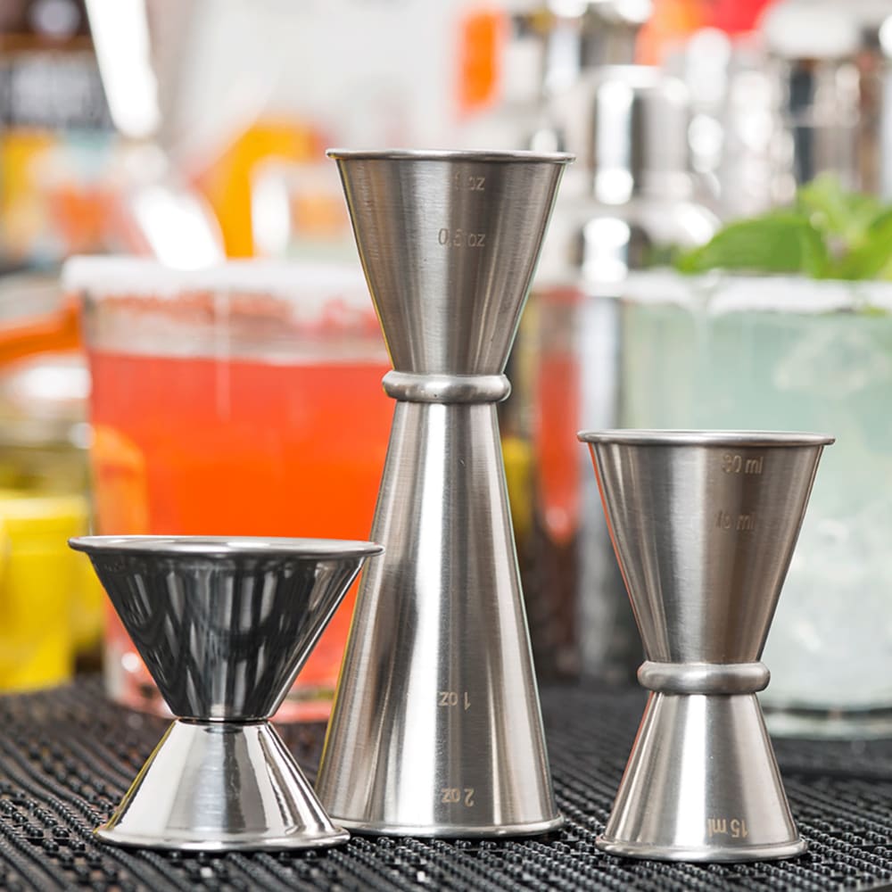 Tablecraft JJ1206 1 oz & 2 oz Japanese Jigger - Stainless Steel