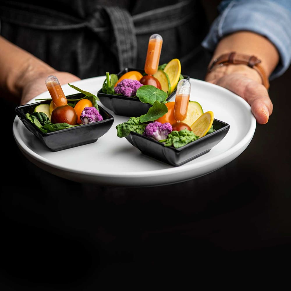 Tablecraft 10316BK 2 1/2 oz Square Melamine Mini Bowl, Black