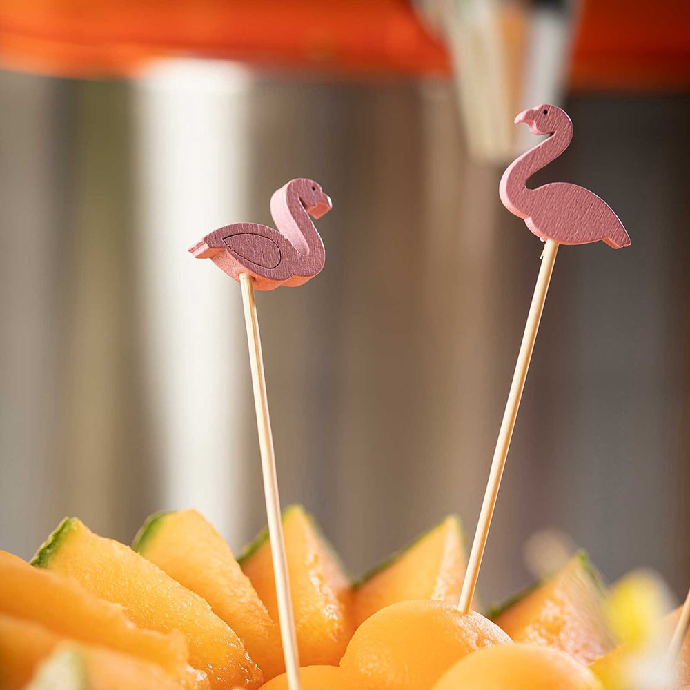 Tablecraft 11202 4 1/2" Bamboo Flamingo Pick, Pink