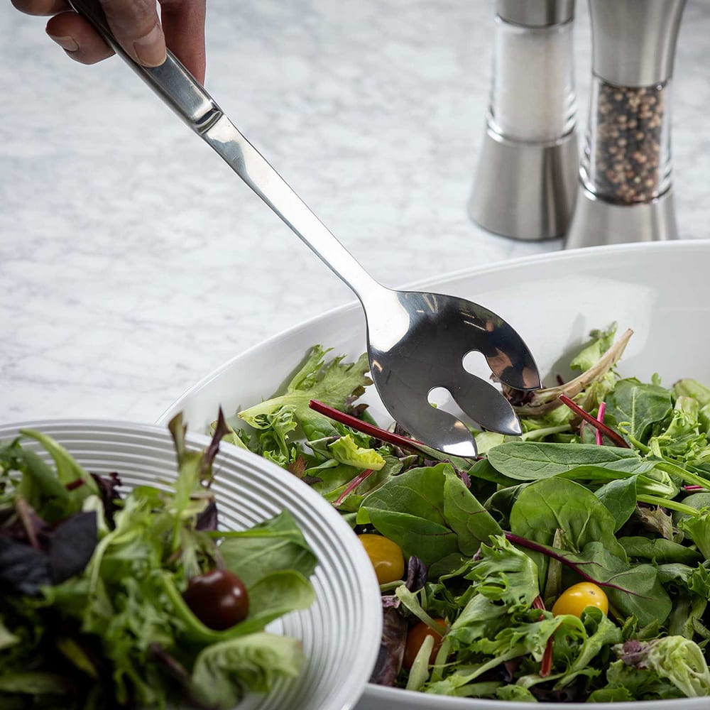 Tablecraft 11628 11 3/4" Notched Stainless Serving Spoon w/ Hollow Handle