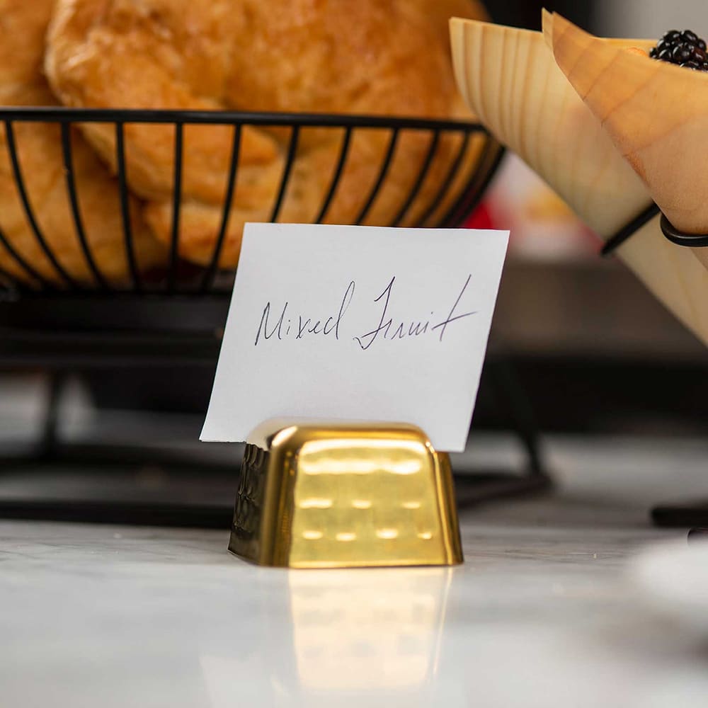 Tablecraft 11576 2" Tabletop Menu Card Holder - Stainless Steel, Gold