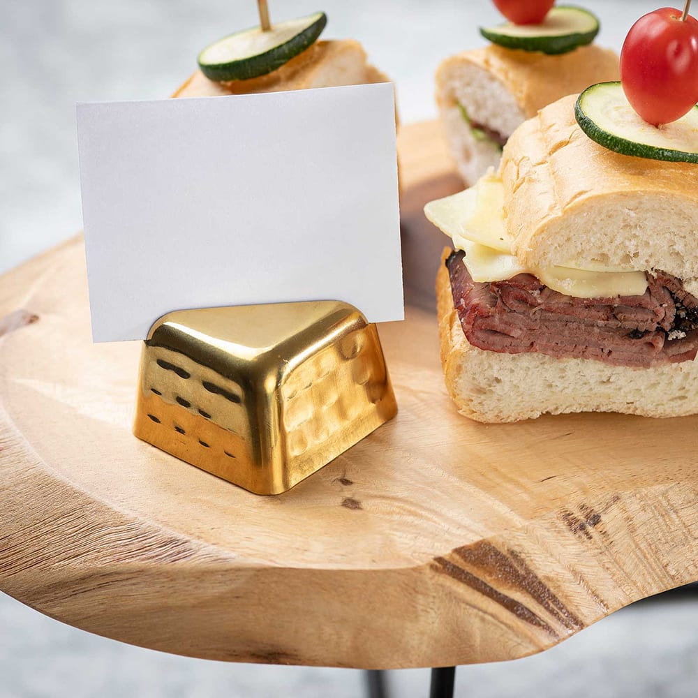 Tablecraft 11576 2" Tabletop Menu Card Holder - Stainless Steel, Gold