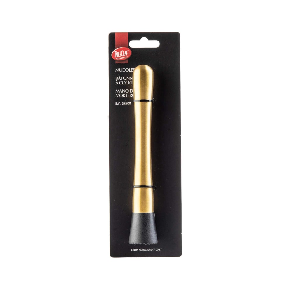 Tablecraft 11814 8 1/8" Muddler w/ Plastic Tip - Stainless Steel, Gold