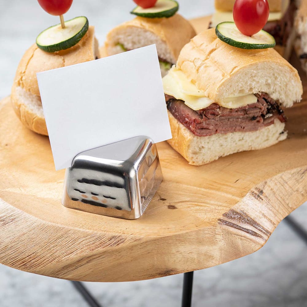 Tablecraft 11575 2" Tabletop Menu Card Holder - Stainless Steel