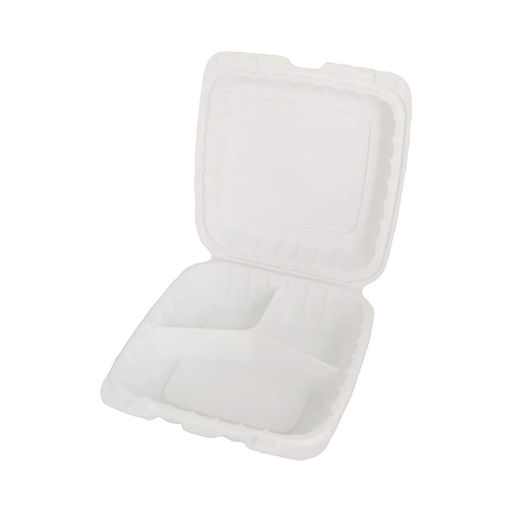 ITI Square 3-Compartment Hinged Container 9"x 9" x 3" - Plastic, White ...