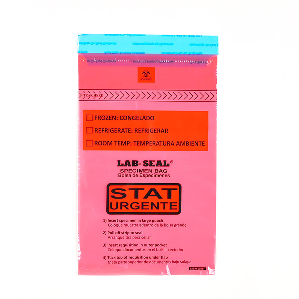 LK Packaging Lab Seal® "STAT" Specimen Bags w/ Removable Biohazard ...