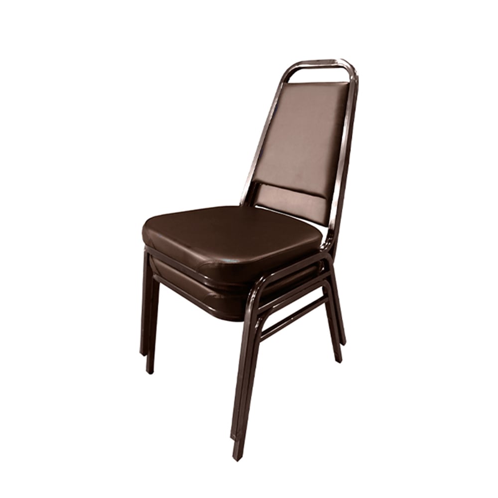 Oak Street Stacking Chair w/ Brown Vinyl Back & Seat - Steel Frame ...
