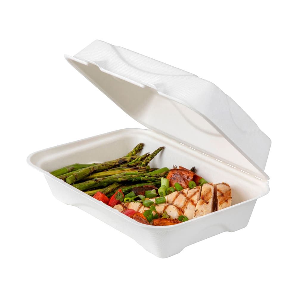 Eco Products Vanguard® Hinged Lid Food Container - 9" x 6" x 3", Molded ...