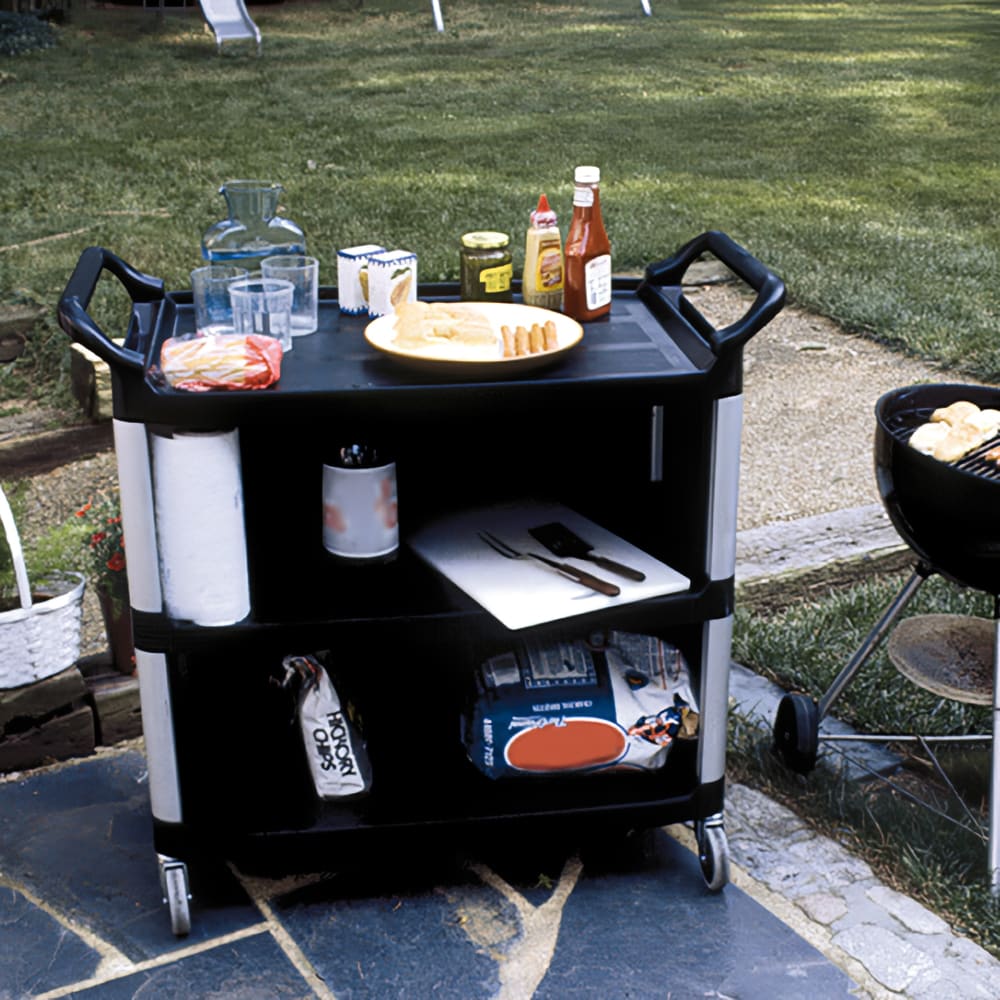 Rubbermaid FG409300BLA 40 5/8"L Polymer Bus Cart w/ (3) Levels, Shelves ...