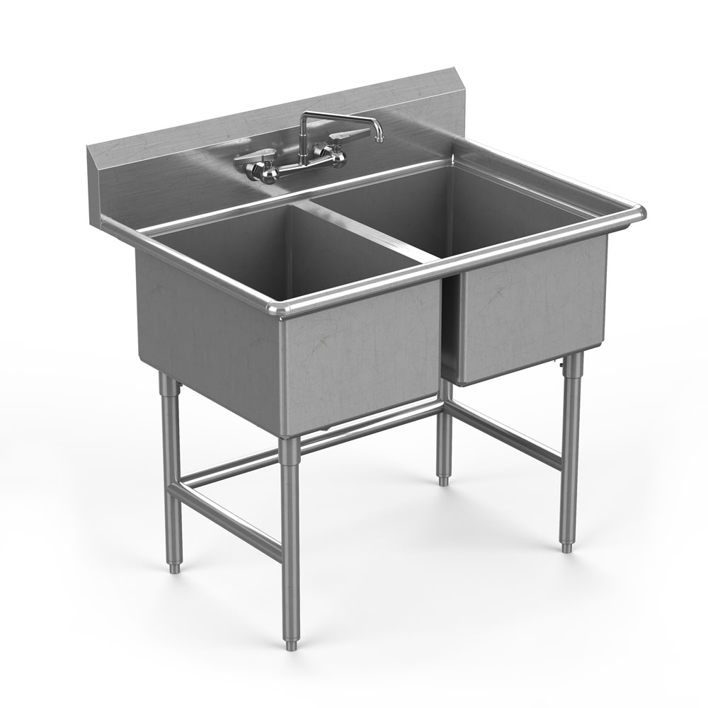 Winholt WS2T1818 43" 2 Compartment Sink w/ 18"L x 18"W Bowl, 12" Deep