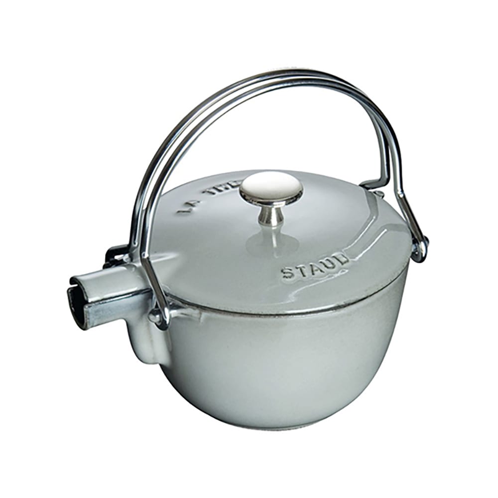 Staub Round Teapot w/ 1-qt Capacity & Enamel Coated Cast Iron, Graphite ...