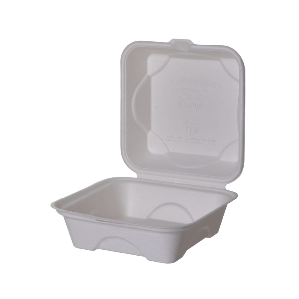 Eco Products Vanguard® Hinged Lid Food Container - 6" x 6" x 3", Molded ...