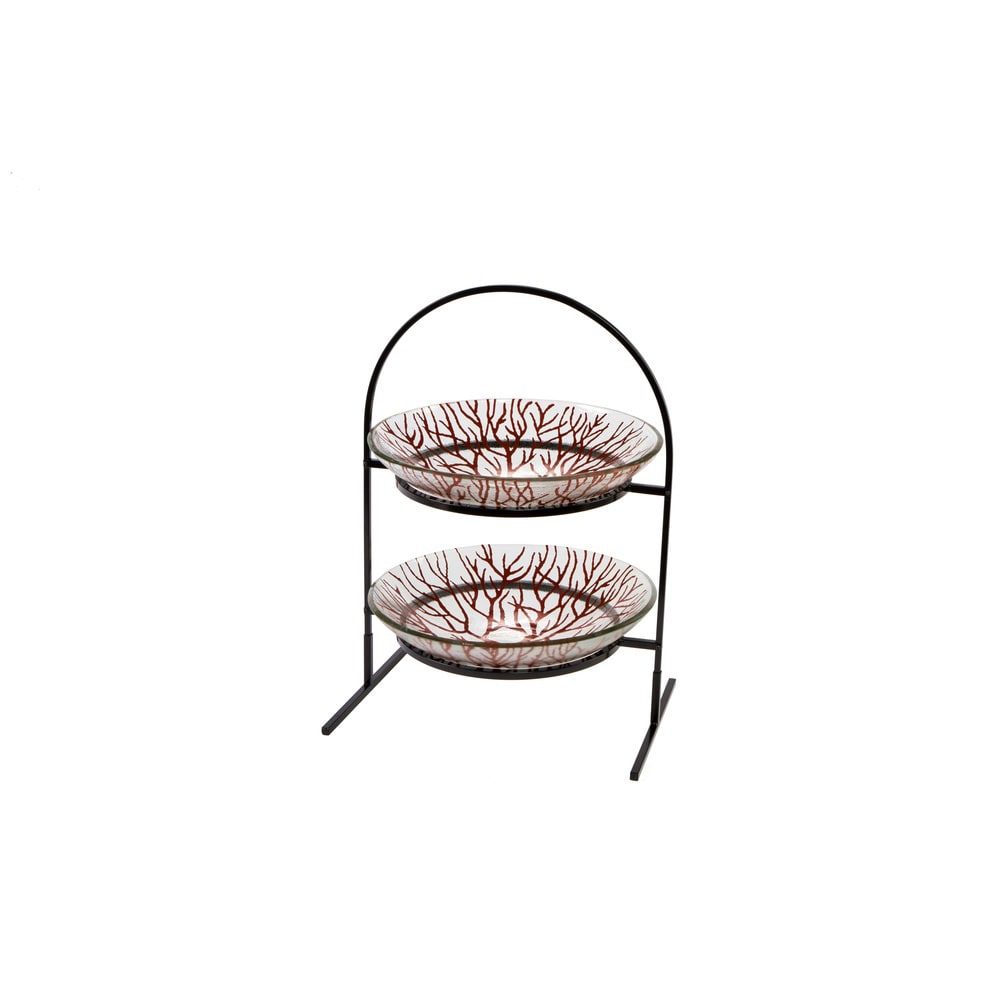 Rosseto 2 Level Display Stand w/ (2) Round Glass Bowls, Radici Cognac ...