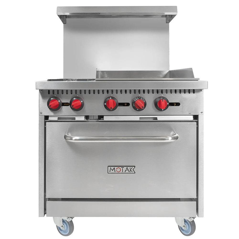 MoTak MR6-G24-C-S 36" 2 Burner Gas Range w/ Griddle & Standard Oven ...