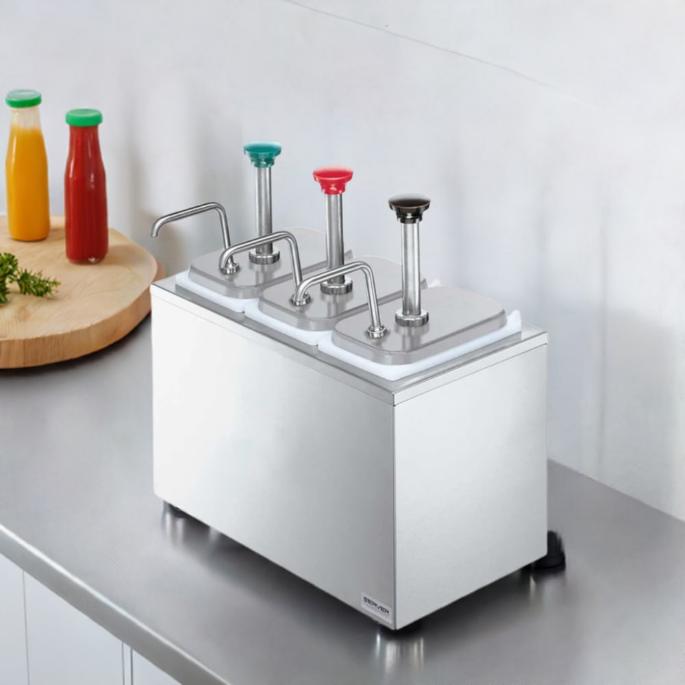 Server Pump Style Condiment Dispenser w/ (3) Jars & Pumps, (1 1/4) oz ...