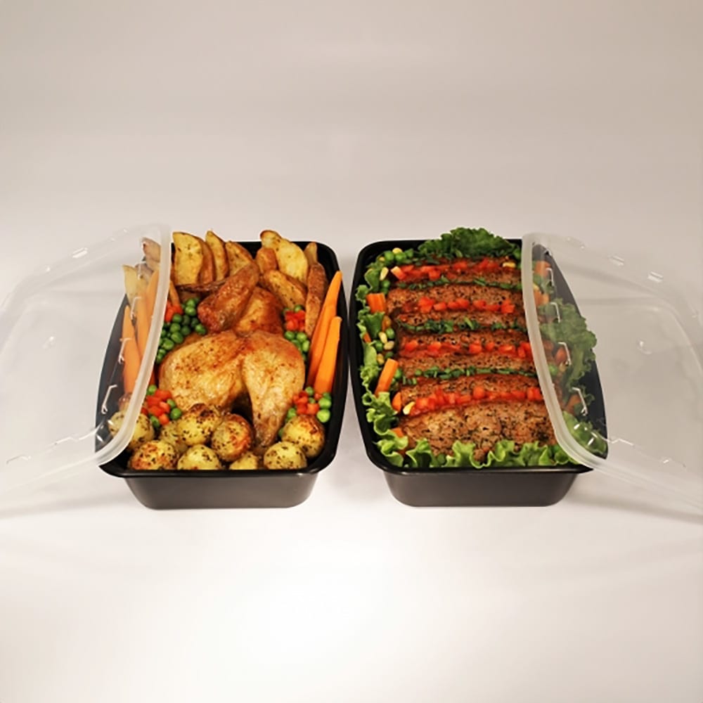 CuBE Packaging 56 oz Rectangular Container w/ Lid - Plastic, Black (CR ...