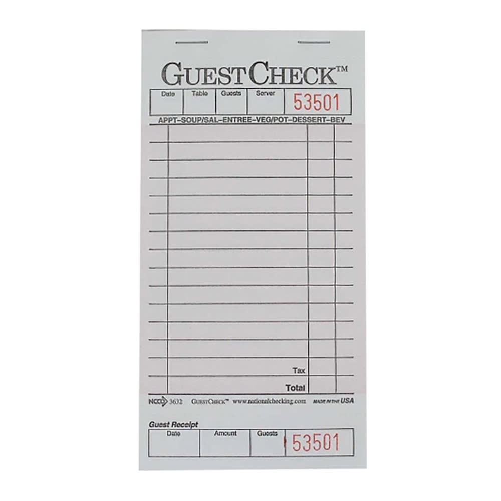 National Checking Company Guest Check - (1) Part Booked, (13) Lines ...