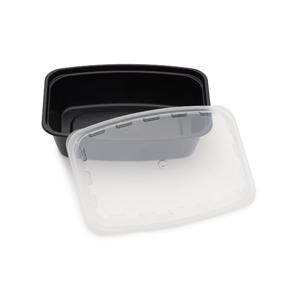 CuBE Packaging 38 oz Rectangular Container w/ Lid - Plastic, Black (CR ...