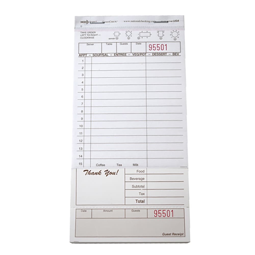 National Checking Company Guest Check - (2) Parts Booked, (15) Lines ...