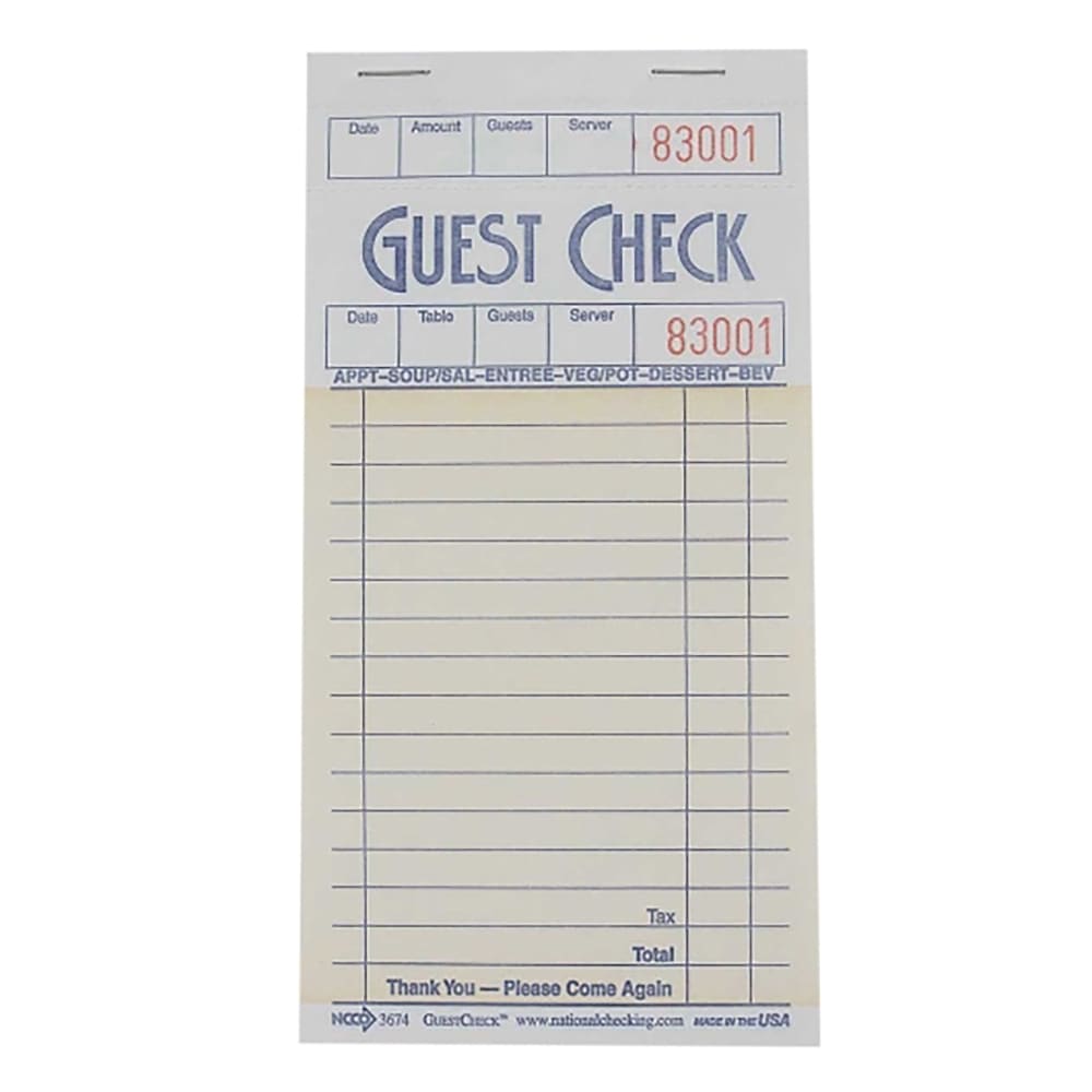 National Checking Company Guest Check - (1) Part Booked, (13) Lines (S3674)