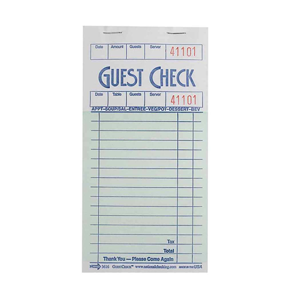 National Checking Company Guest Check - (1) Part Booked, (16) Lines ...