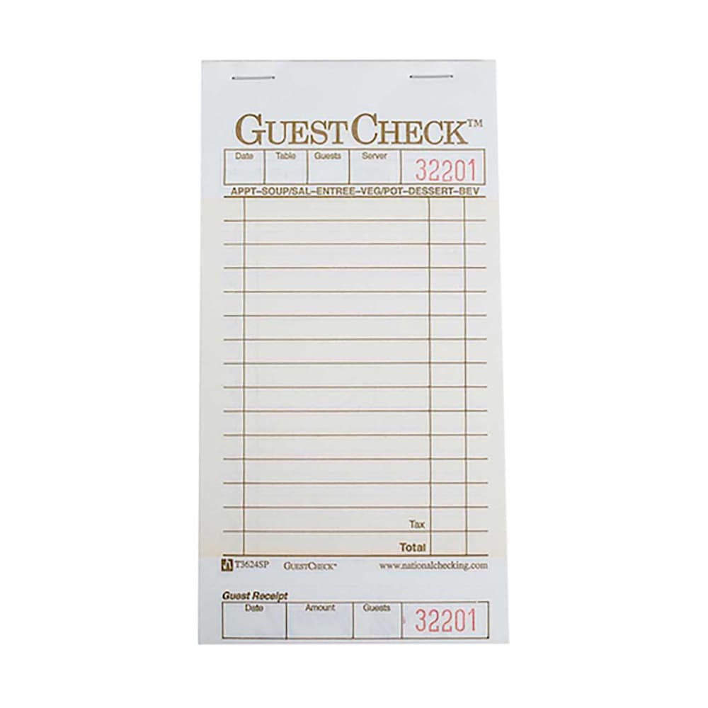 National Checking Company Guest Check - (1) Part Booked, (15) Lines ...