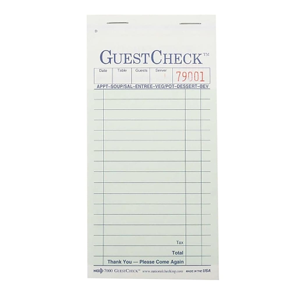 National Checking Company Guest Check - (2) Parts Booked, (17) Lines ...