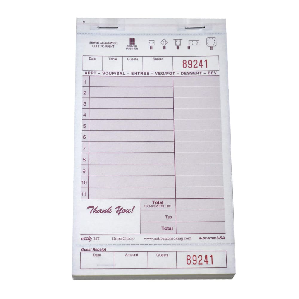 National Checking Company Guest Check - (3) Parts Booked, (11) Lines ...