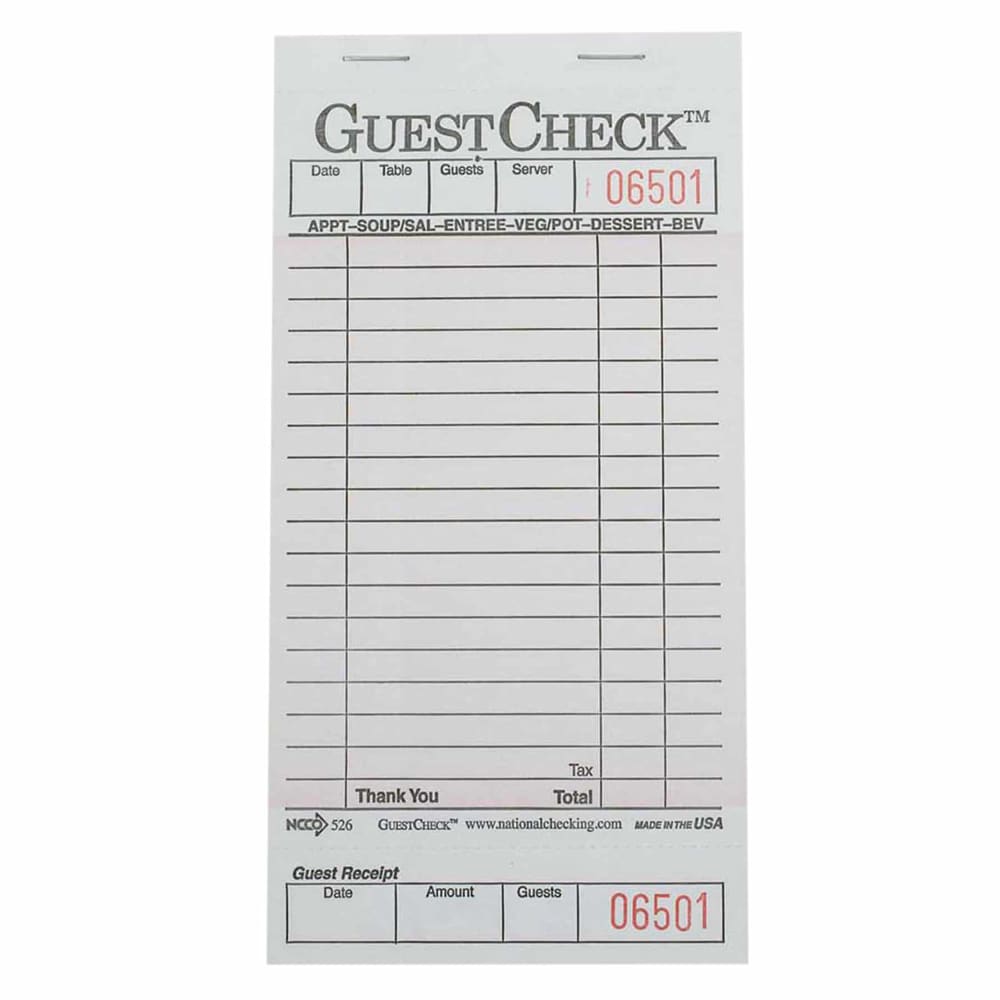 National Checking Company Guest Check - (1) Part Booked, (18) Lines (526)