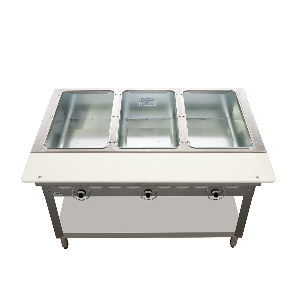 Duke 303 44 3/8" Hot Food Table w/ (3) Wells & Cutting Board, Natural Gas