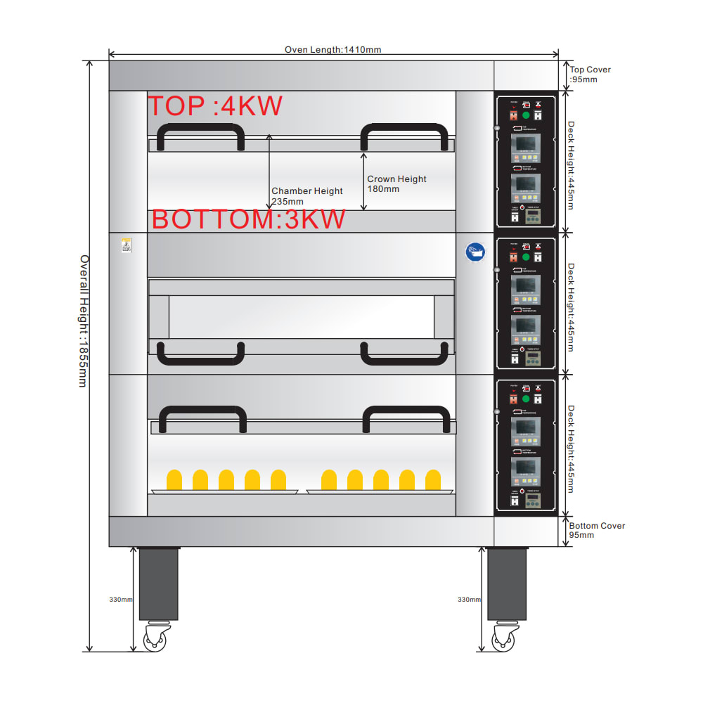 Bakemax BMDDD03 Floor Model Triple Multi-Purpose Deck Oven - 220v