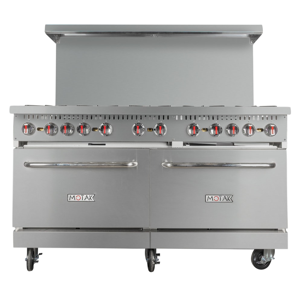 MoTak MR10-C-S (3) 60" 10 Burner Gas Range - (2) Standard Ovens, Convertible